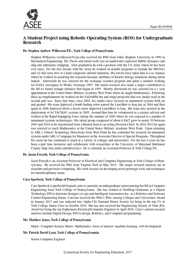 A Student Project Using Robotic Operating System Ros For Undergraduate | PDF | Robotics | Robot