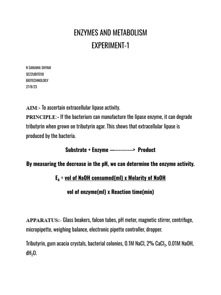 Enzymes and Metabolism Lab Report 2 | PDF | Enzyme Assay | Ph