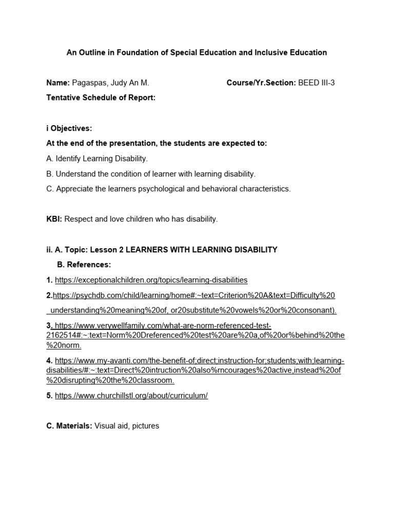 An Outline in Foundation of Special Education and Inclusive Education ...