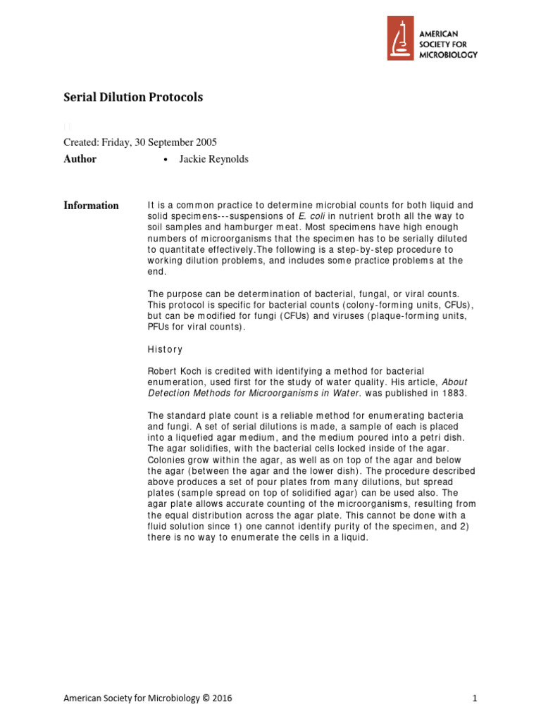 Serial Dilution Protocols | PDF | Colony Forming Unit | Growth Medium