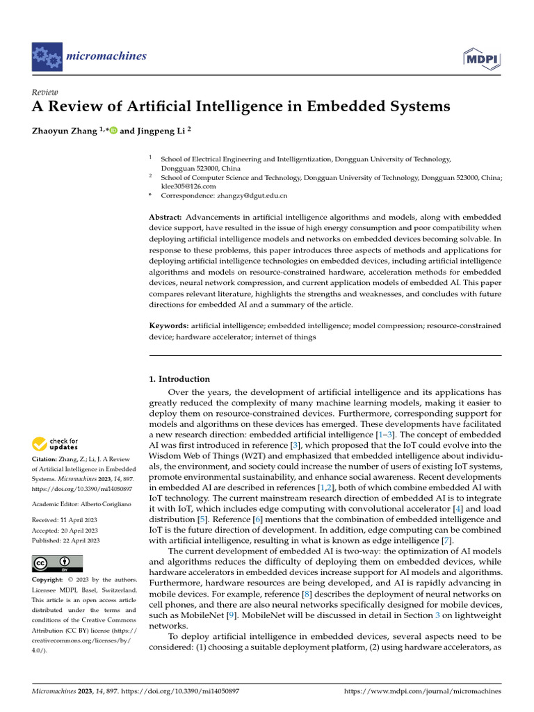 A Review of Artificial Intelligence in Embedded Systems | PDF