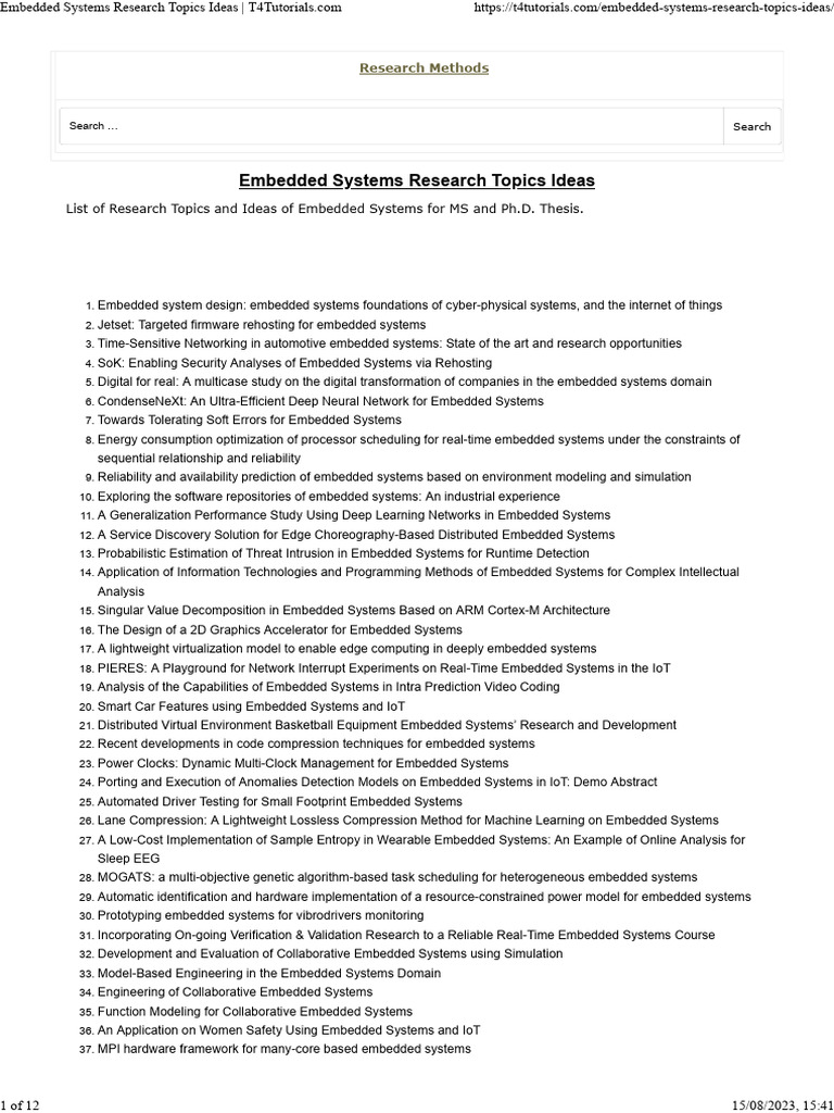 Embedded Systems Research Topics Guide | PDF | Embedded System ...