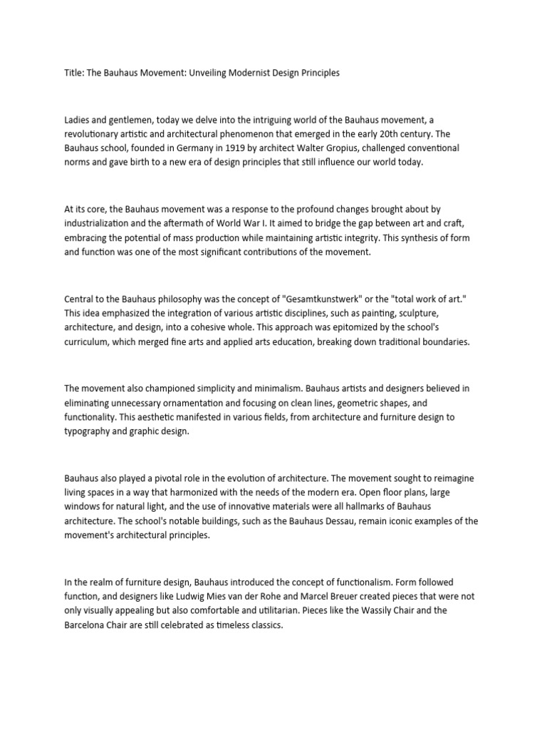 The Bauhaus Movement Unveiling Modernist Design Principles | PDF | The ...