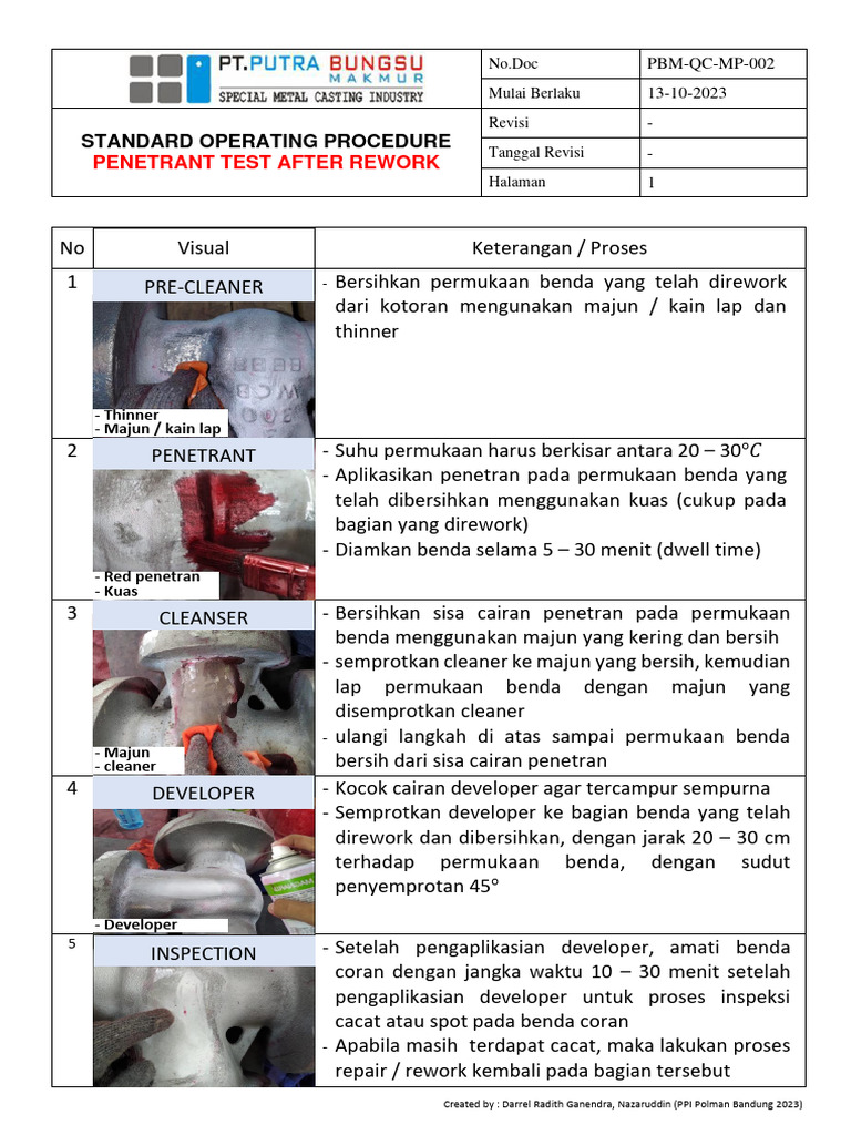 Uji Penetran Setelah Rework | PDF | Teknologi & Rekayasa