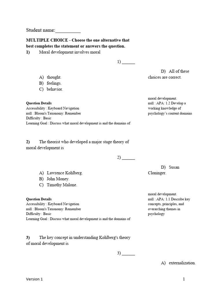 Chapter 07 Moral Development, Values, and Religion - Version1 | PDF | Id | Psychology