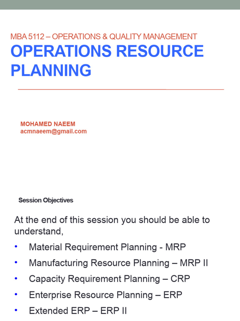 8-Operations Resource Planning | Download Free PDF | Enterprise ...