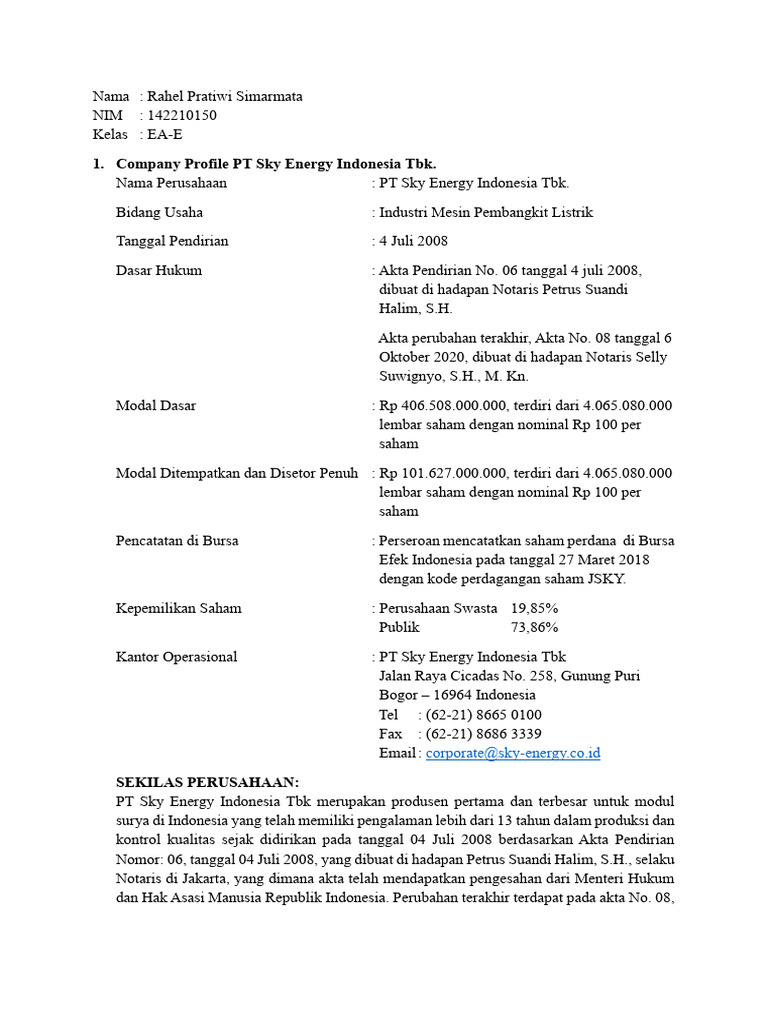 Profil PT Sky Energy Indonesia Tbk. | PDF