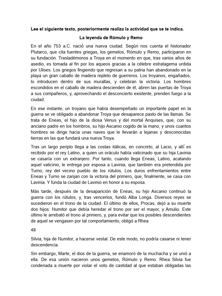 La Leyenda de Rómulo y Remo | PDF | Romulus y Remus | Eneas