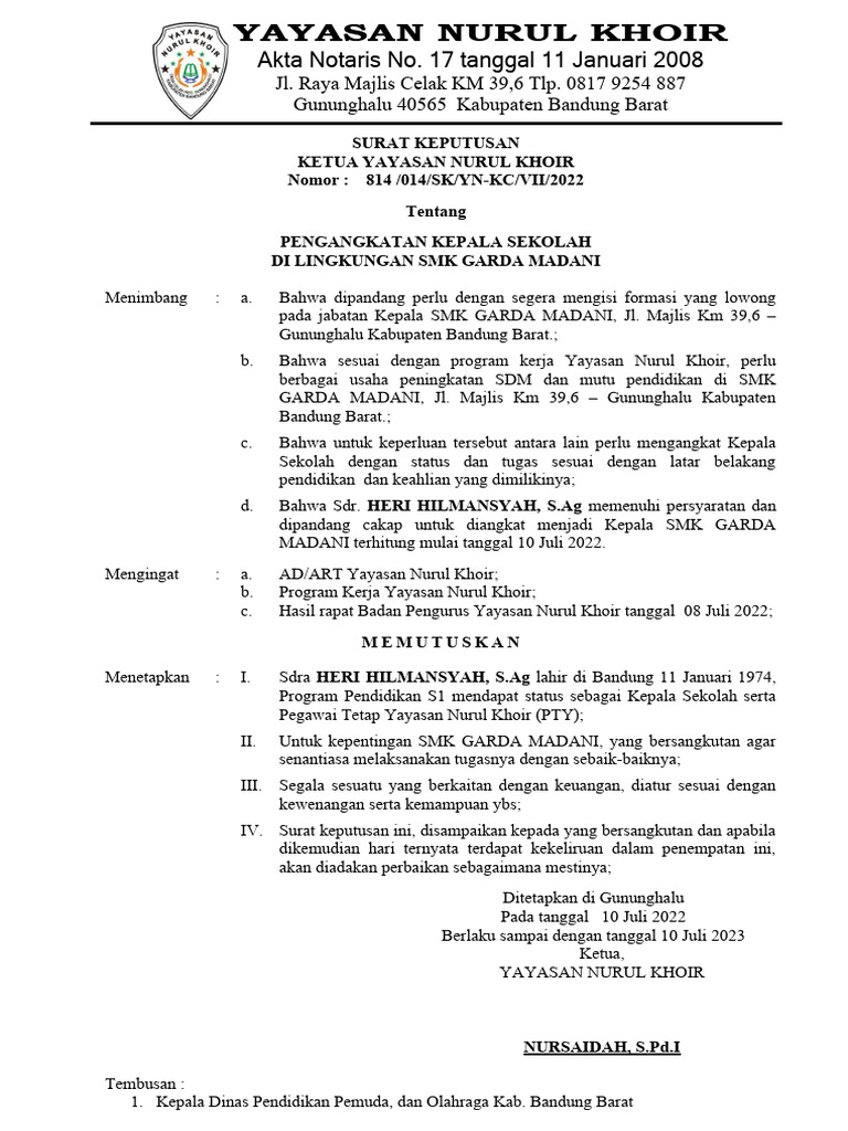 SK Kepala SMK Garda Madani | PDF