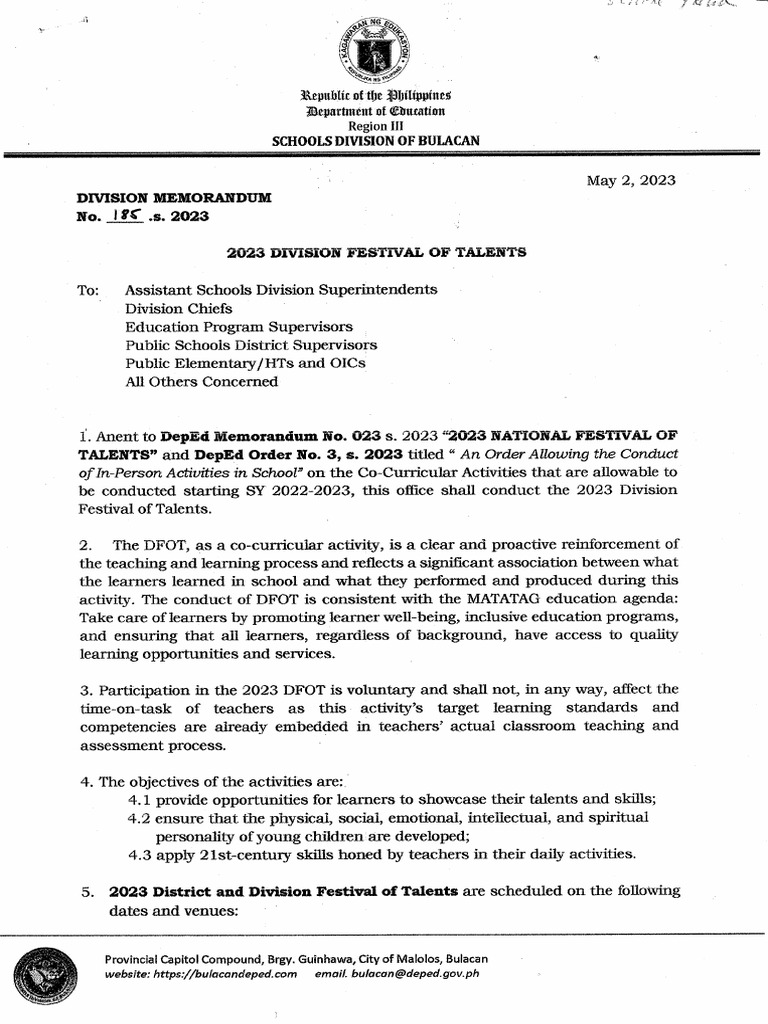 DIV MEMO NO. 185 S. 2023 Festival of Talents | PDF