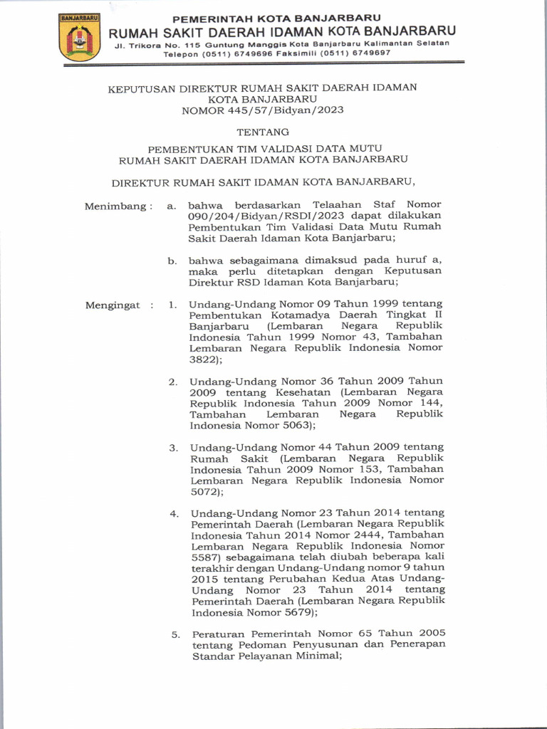 SK Tim Validasi Data Mutu 2023 | PDF