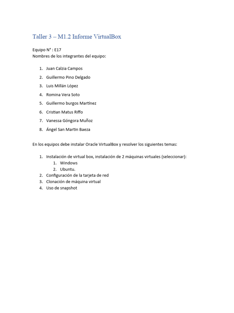PCC - M1u2 - t3 - Informe Virtualbox - Equipo E17 v4 | PDF | Windows 10 ...