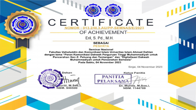 sertifikat seminar nasional | PDF