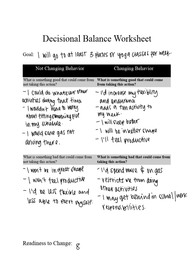 Decisional Balance Worksheet | PDF