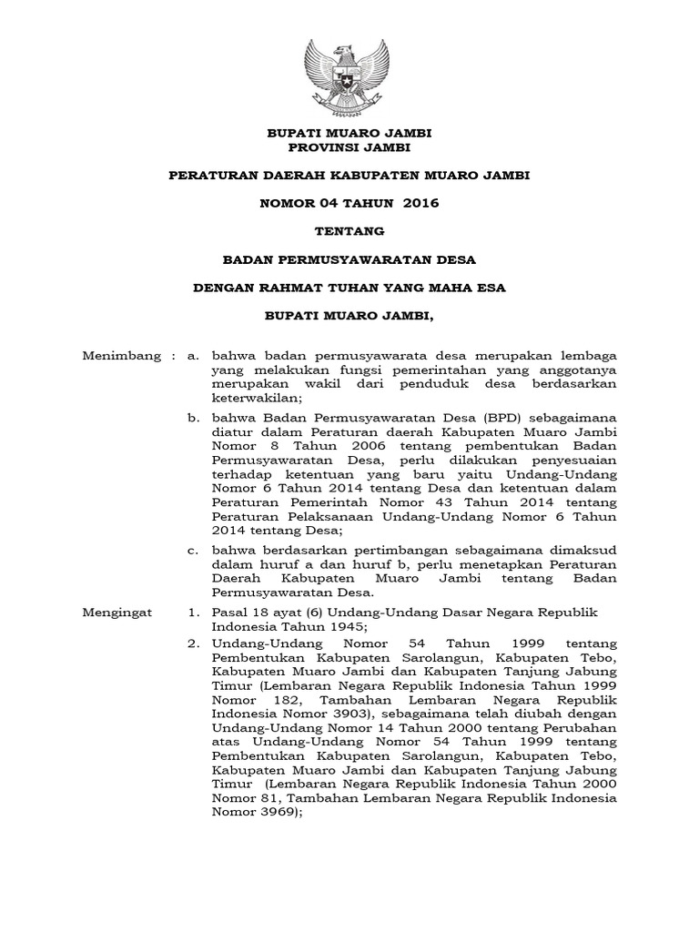 Perda No.04 Tahun 2016 Tentang BPD | PDF