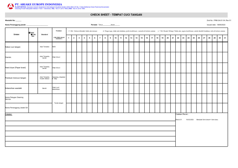 FRM - Ga.01.04 Rev 01 Wastafel Cuci Tangan | PDF