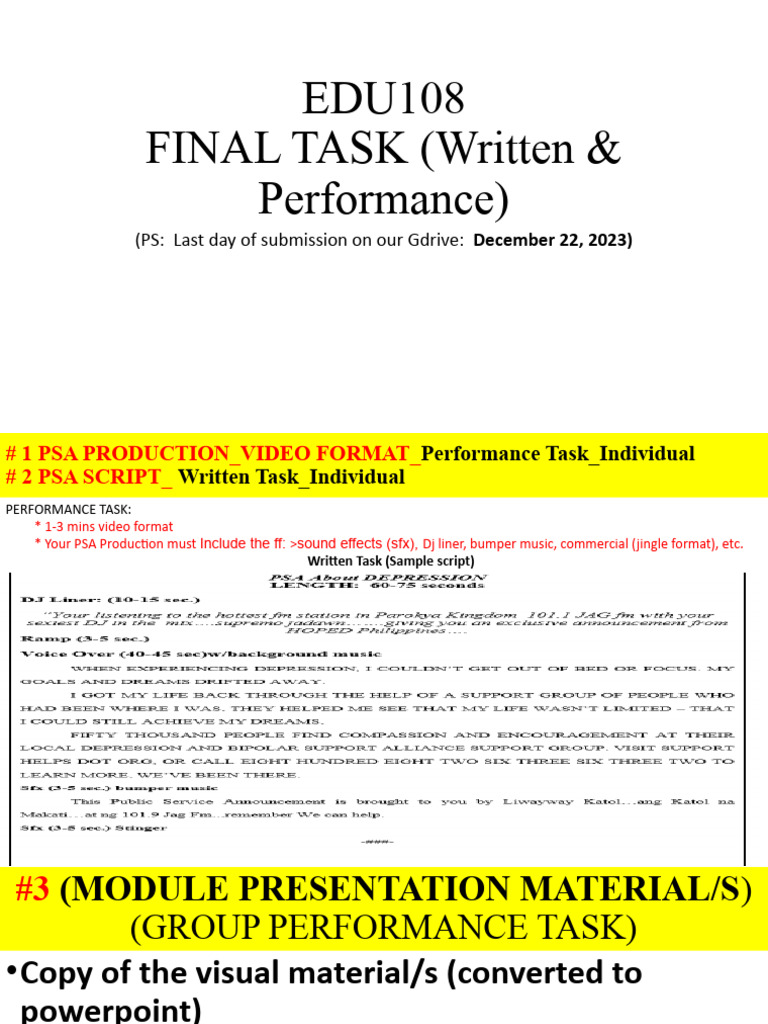 Edu108 Final Tasks | PDF