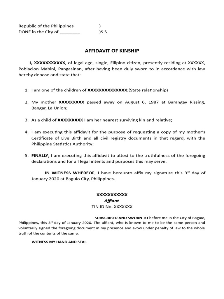 Affidavit of Kinship in the Philippines | PDF
