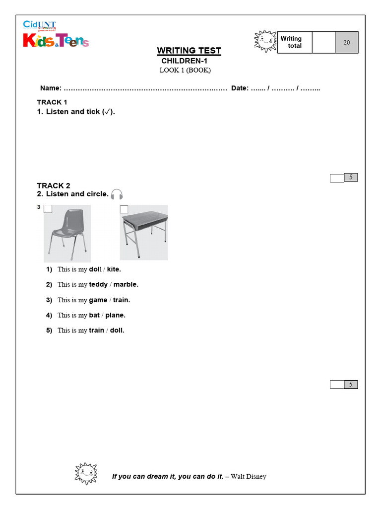Writing Test for Children | PDF | Foreign Language Studies