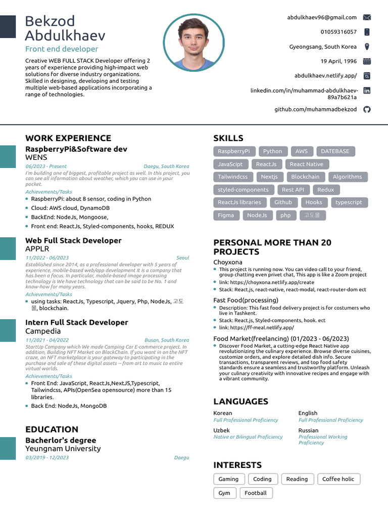 Abdulkhaev CV | Download Free PDF | Web Application | Computer Engineering