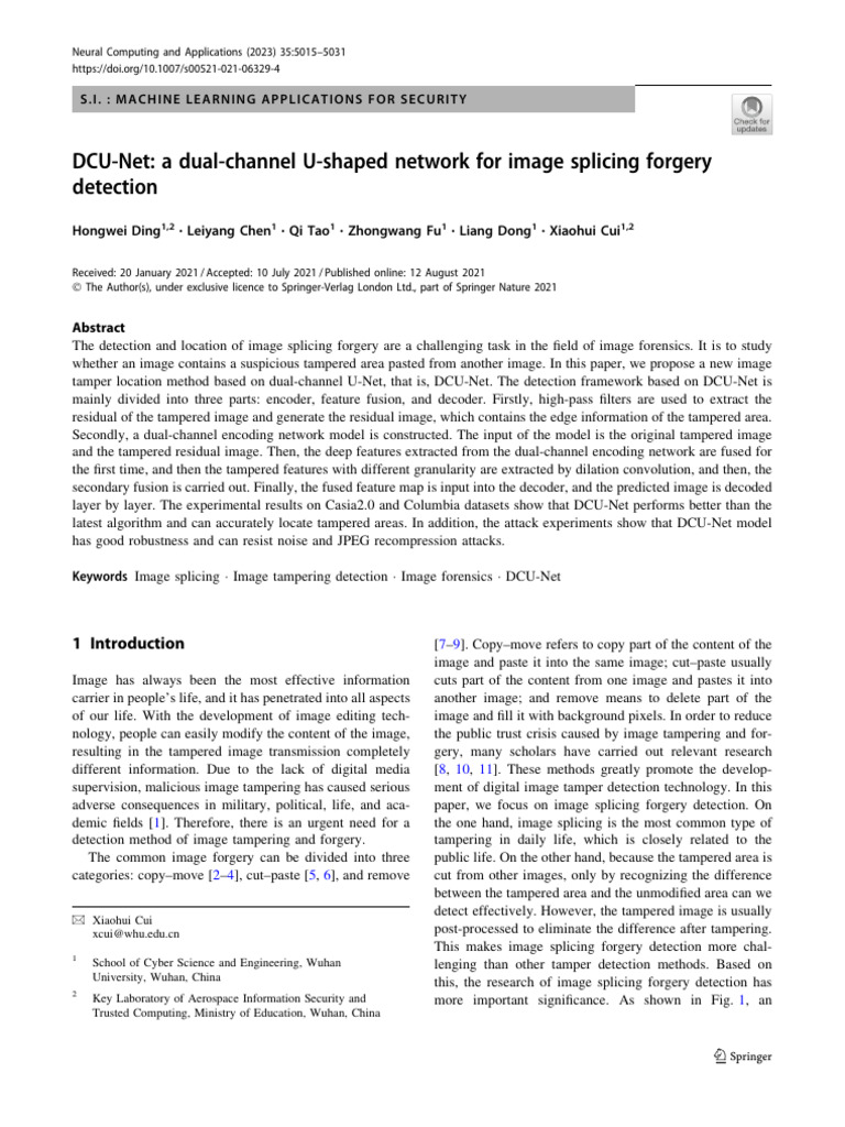 DCU-Net: A Dual-Channel U-Shaped Network For Image Splicing Forgery ...