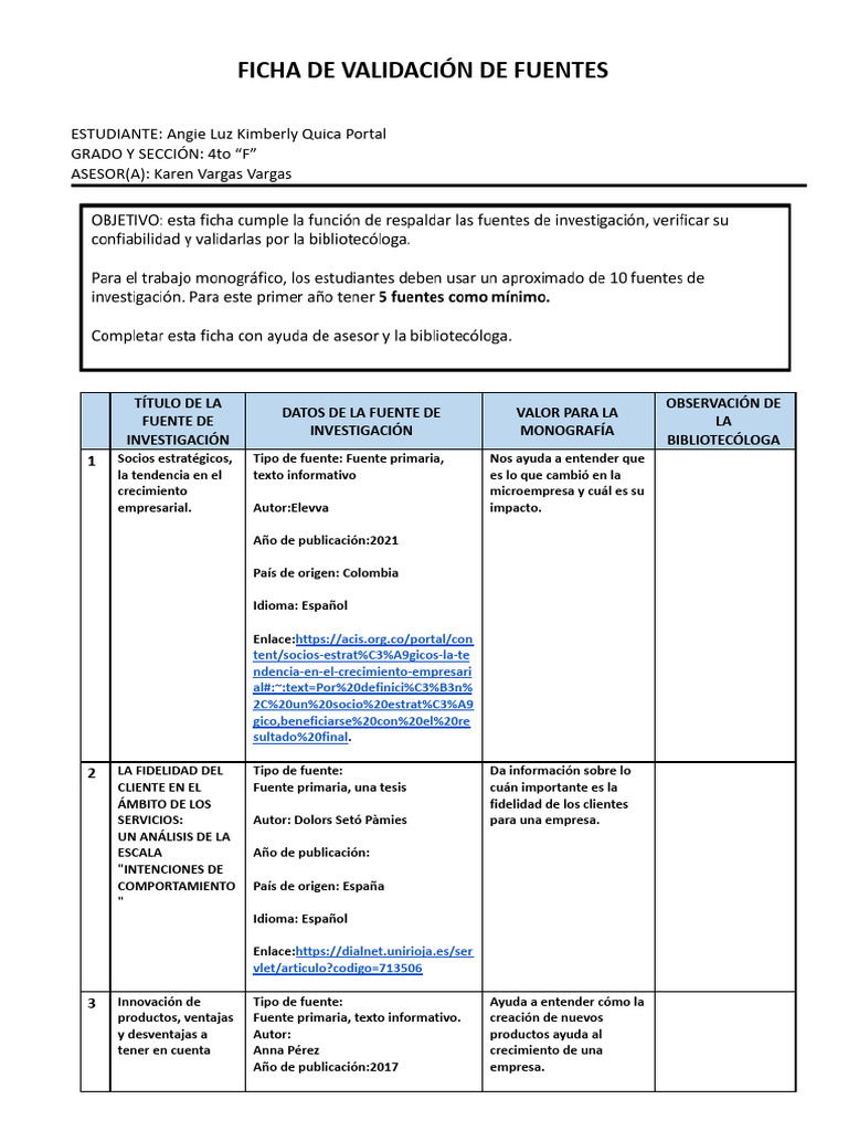 Ficha de Validación de Fuentes | PDF