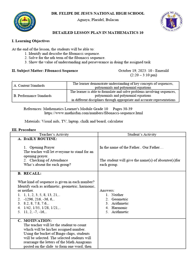 DLL Fibonacci | PDF | Sequence | Elementary Mathematics DLL Fibonacci | PDF | Sequence | Elementary Mathematics