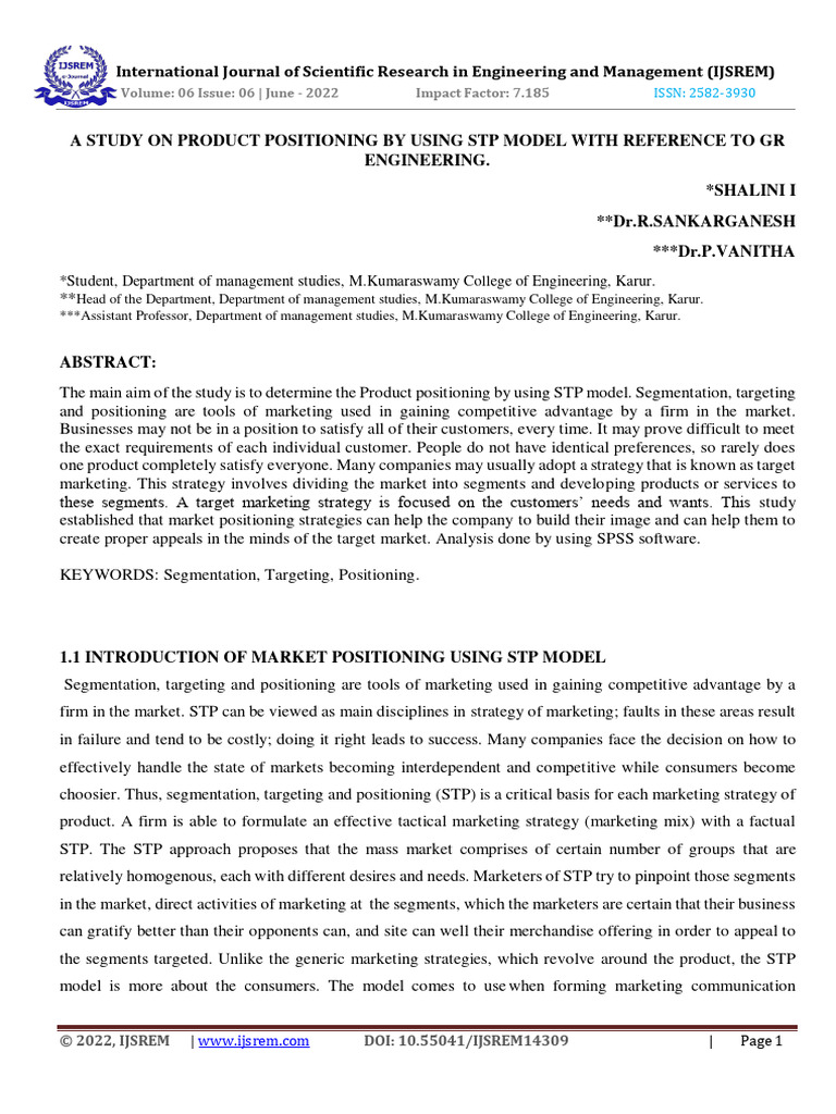 A Study On Product Positioning by Using STP Model With Reference To GR ...
