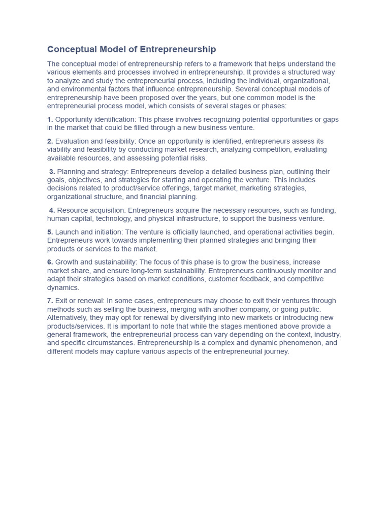 Conceptual Model of Entrepreneurship | PDF | Entrepreneurship ...