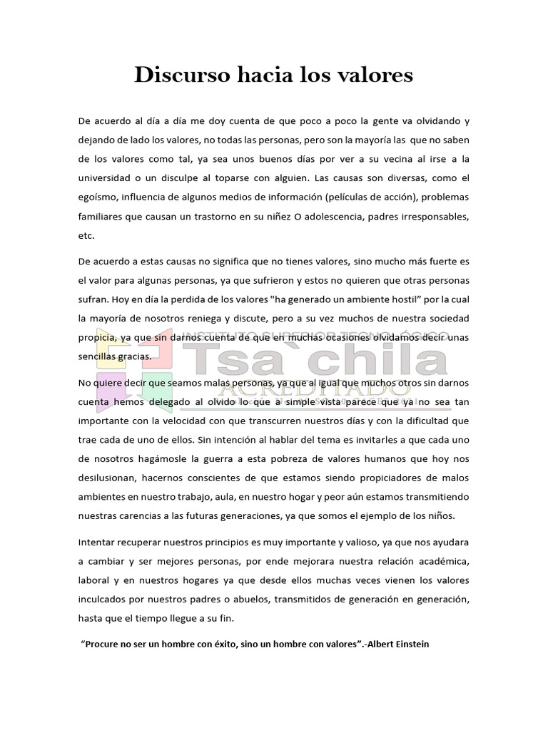 Discurso Hacia Los Valores | PDF