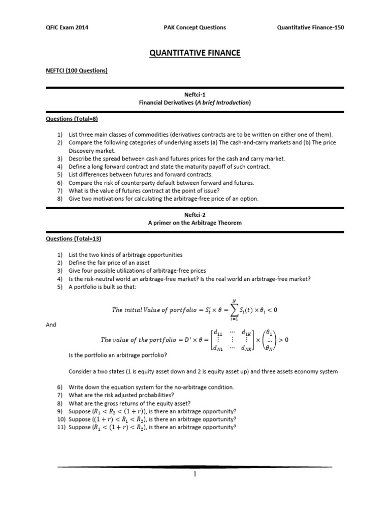 Quantitative Finance Exam Prep | PDF | Greeks (Finance) | Black–Scholes ...