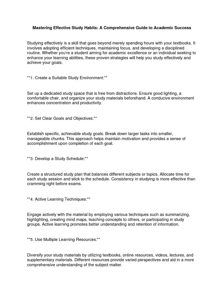 Mastering Effective Study Habits | PDF | Learning | Goal