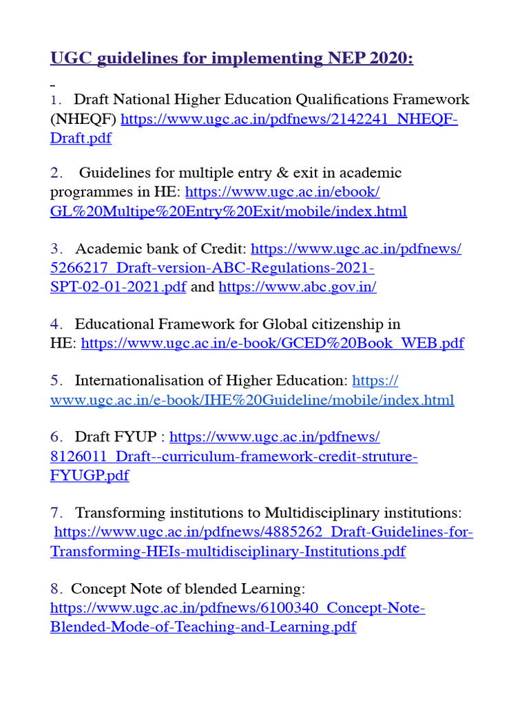 UGC Guidelines - NEP Implementation | PDF