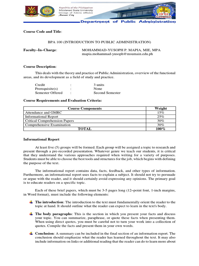 Course Syllabus | PDF | Governance | Public Administration