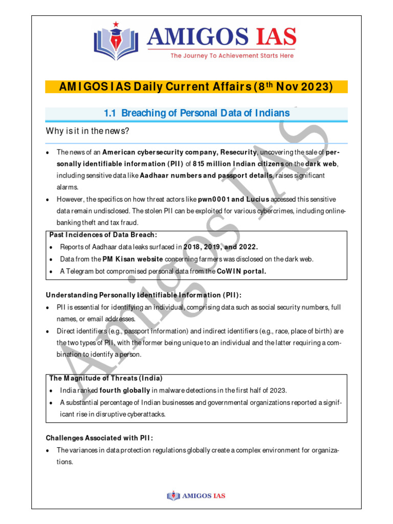 Current Affairs 8th Nov 2023 Amigos Ias Pdf Computer Security