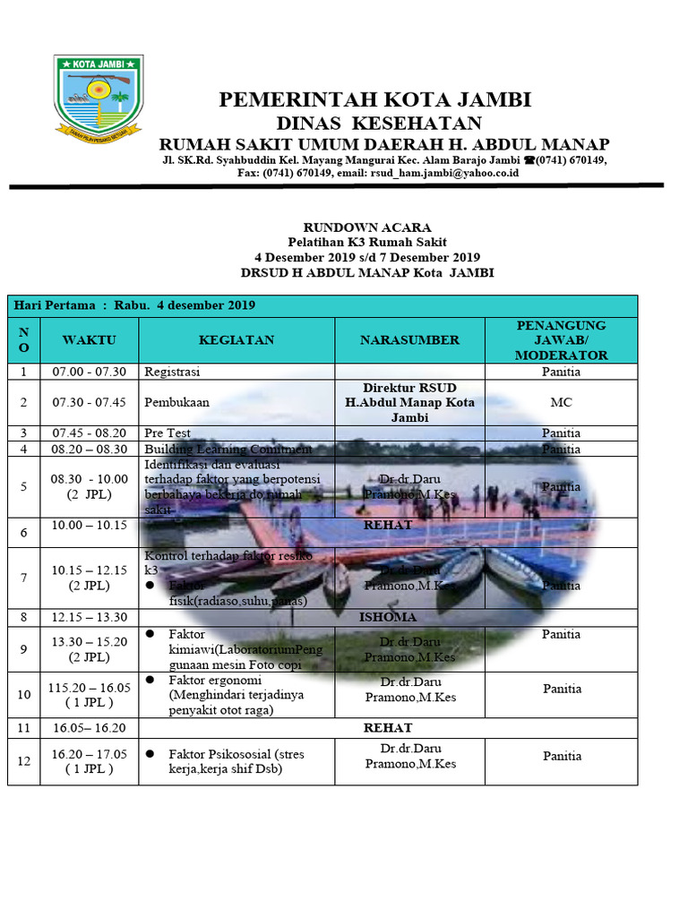 RUNDOWN Pelatihan K3 RS | PDF