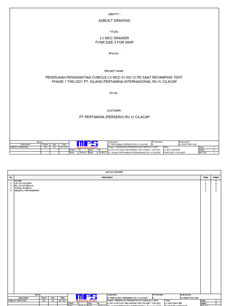 LV MCC Drawer Asbuilt Drawing | PDF | Electric Power | Components