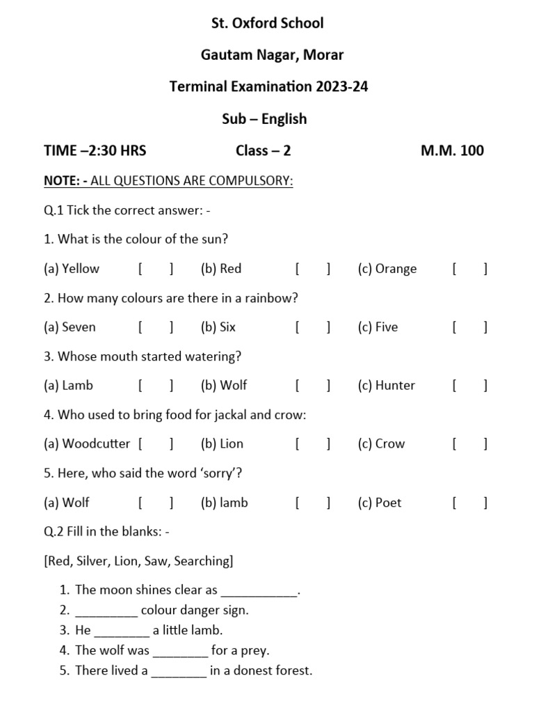Class 2 English | PDF