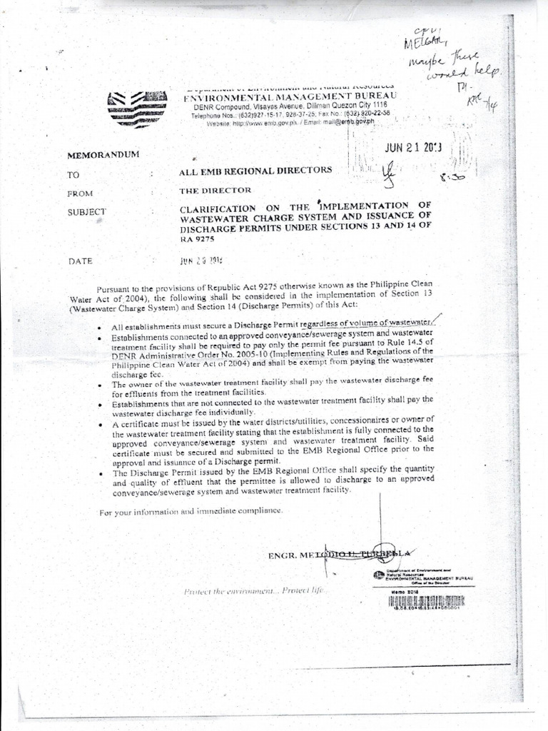 Memorandum of Discharge Permit | PDF