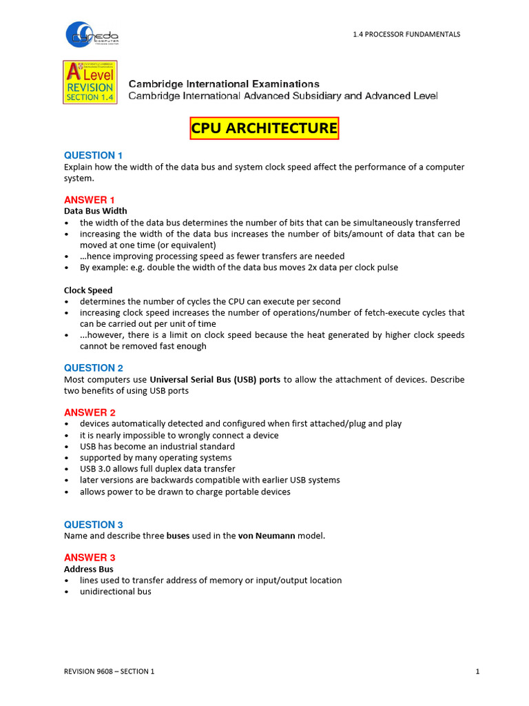 Revision 9608 Section 1.4 | PDF | Assembly Language | Central Processing Unit