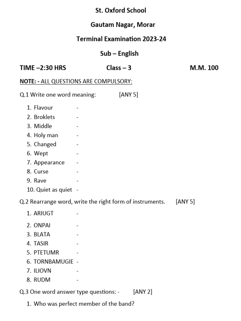 Class 3 English | PDF