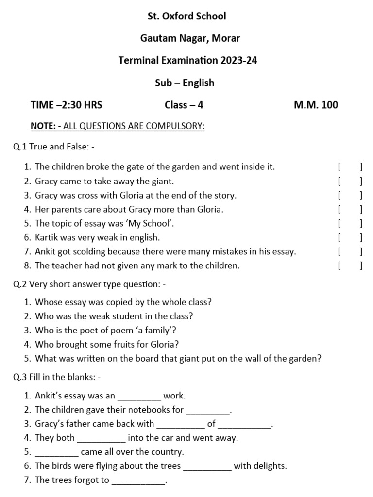 Class 4 English | PDF