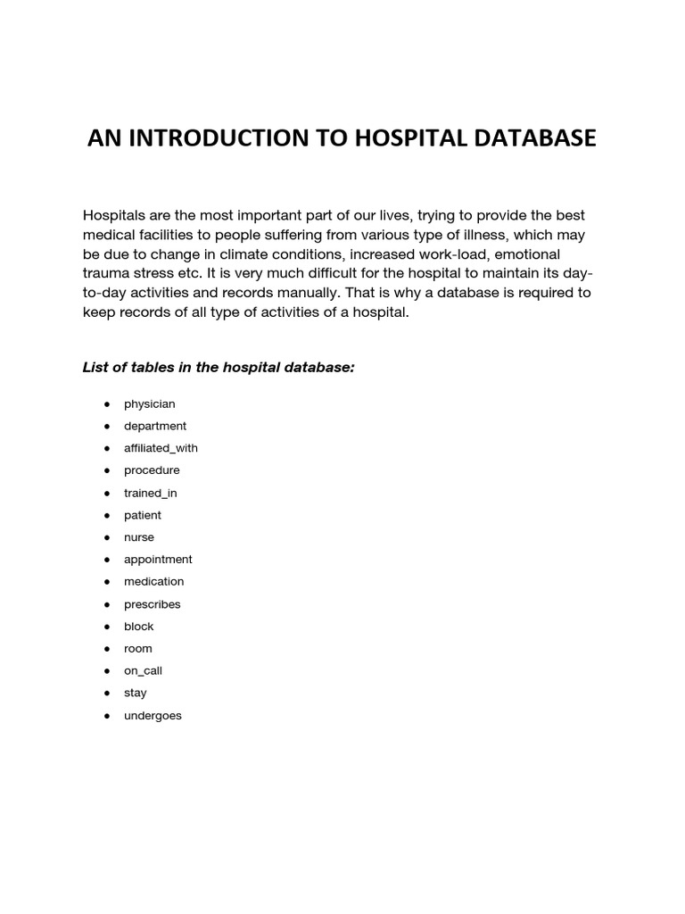 Hospital Database Information Pdf Patient Medical Prescription
