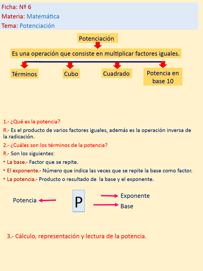 Ficha 6 Potenciacion | PDF | Exponenciación | Multiplicación