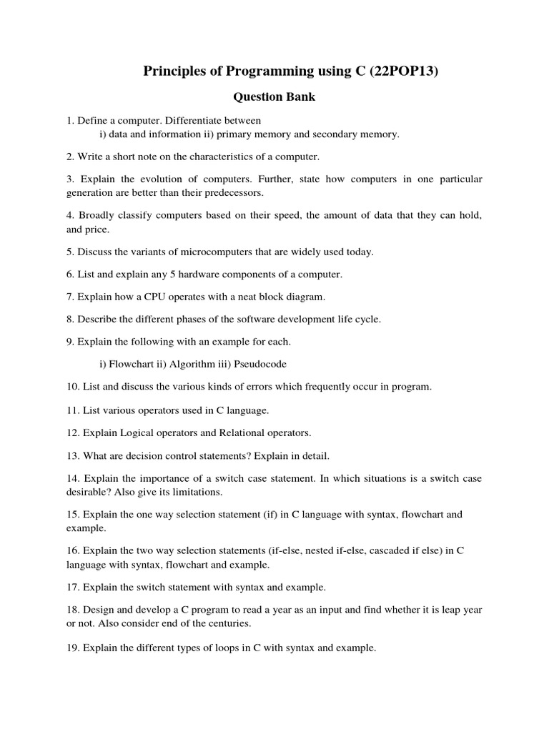 Pop Q Bank Cie01 | PDF | Computer Program | Programming