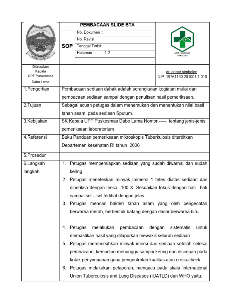 Prosedur Pembacaan Slide BTA | PDF | Sains & Matematika