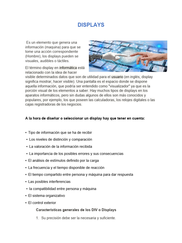 Tipos y Diseño de Displays Informativos | PDF | Información | Informática