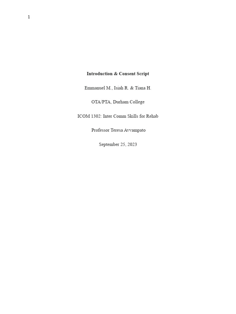 Project 1 - Introduction and Consent Script 10 | PDF | Language Arts & Discipline