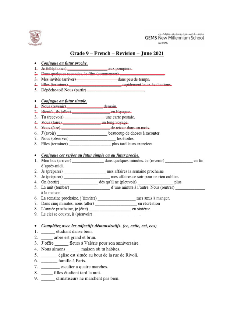 Grade 9 - Revison - French - June 2021 | PDF