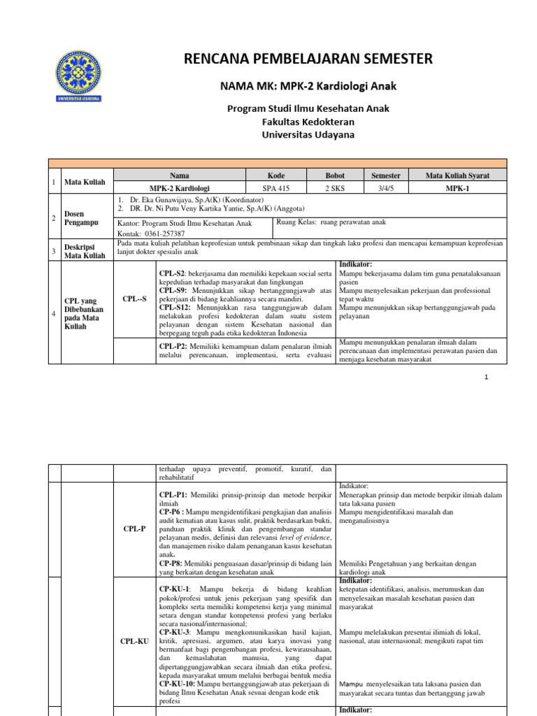 Contoh RPS Udayana Kardio | PDF